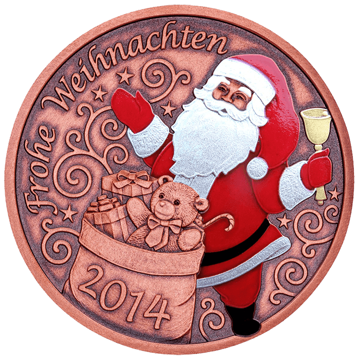 Retro - Copper Santa Claus Medal 2014 Diameter 40mm - blister packed